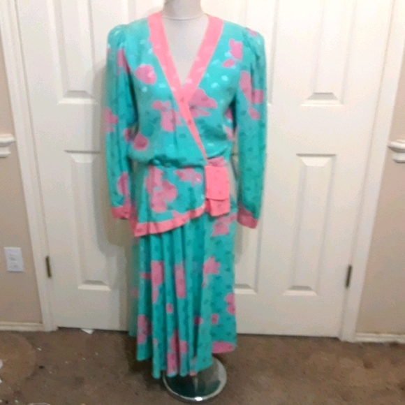 Flora Kung | Dresses | Flora Kung Aqua Pink Silk Vtg Maxi Dress | Poshmark
